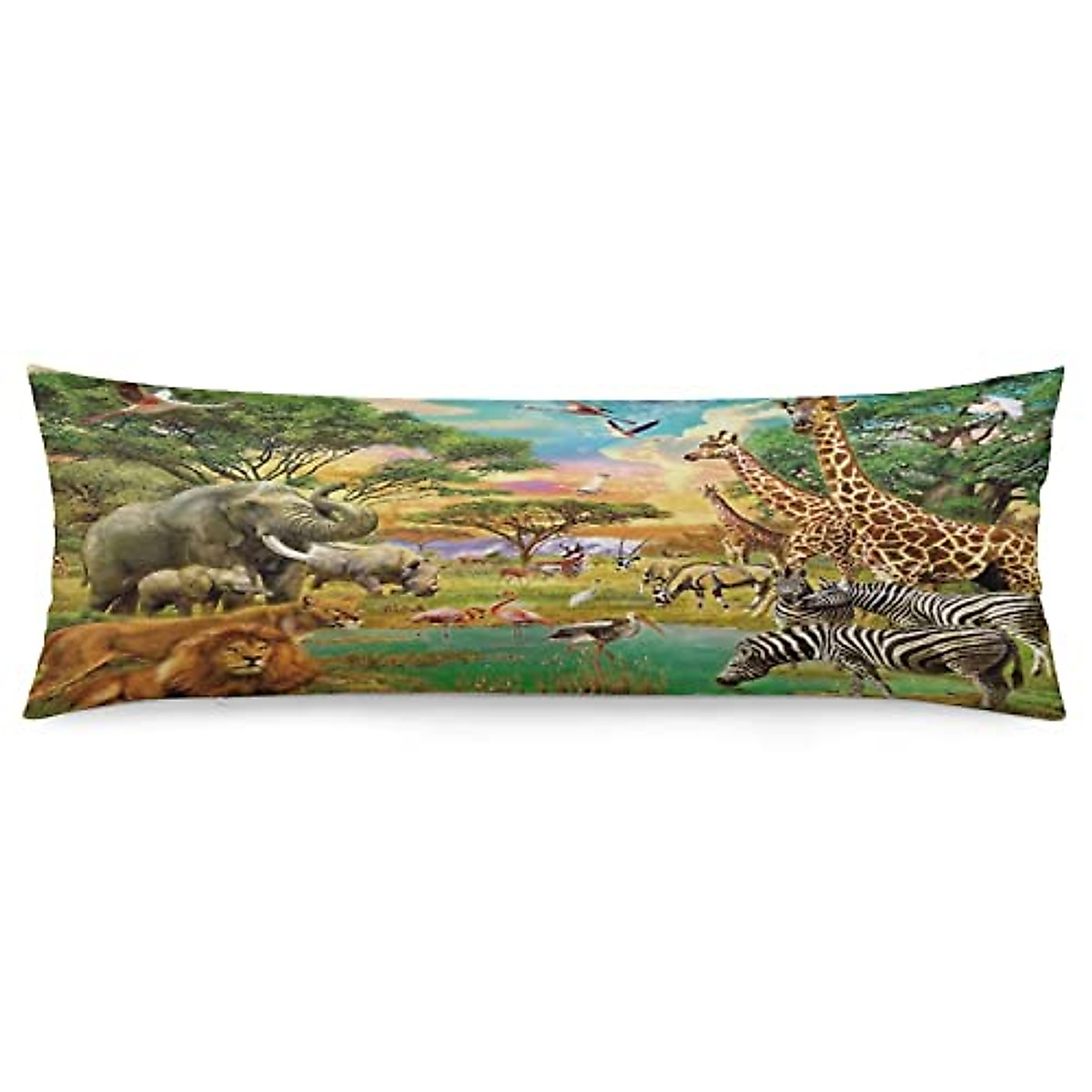 Body Pillow Cover,Africa Animal Rhino Flamingo Lion Zebra Giraffe Family Printed Long Pillow Cases Protector with Zipper Decor Soft Large Covers Cushion for Beding,Couch,Sofa,Home Gift 20"x54"