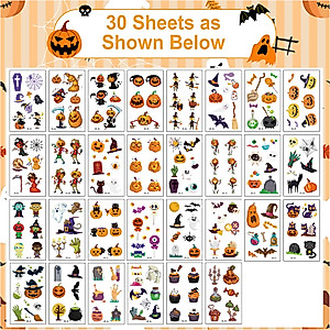 298 PCS Halloween Temporary Tattoos for Kids，Halloween Assorted Treat or Trick Halloween Fake Tattoo Stickers for Boys Girls Goody Bag Stuffers Prizes Party Favors