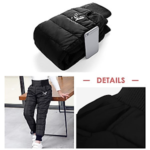 Infant Toddler Windproof Pants Winter Snow Trousers Lightweight Down School Bottoms Elastic Warm Puffer Activewear Thick Cotton Winter Clothes Fleece Lined Pockets Sweatpants for Baby Kids 2-3 Years