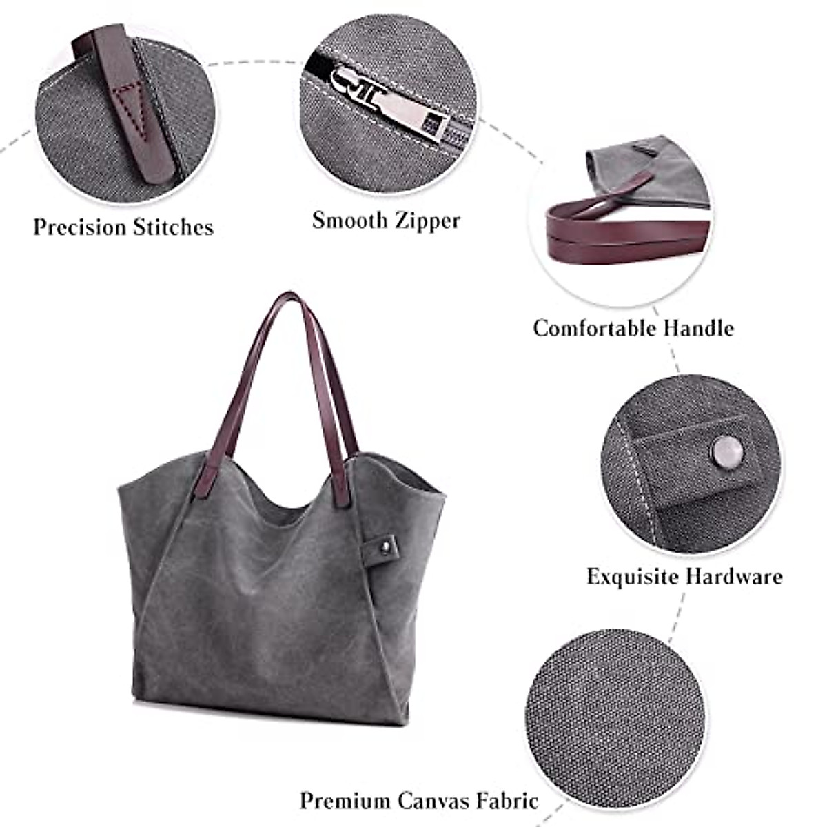 PORRASSO Women's Handbag Canvas Tote Large Shoulder Bag Ladies Top-Handle Bags Hobo Bag for Shopping Travel Work Daily Use Off White