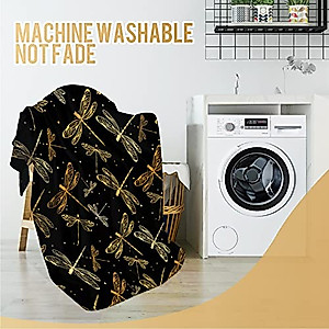 Levens Dragonfly Blanket Gifts for Boys Girls Women Decor for Home Bedroom Living Room Lounge Sofa, Soft Fluffy Smooth Lightweight Throw Blankets Gold Black 50"x60"