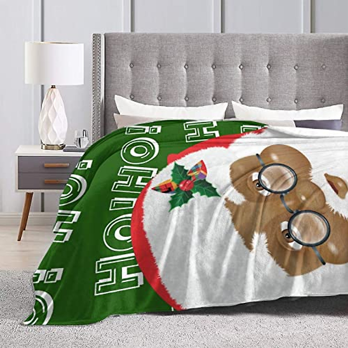 Flannel Throw Blanket,African American Santa Claus Christmas Holiday Ultra Soft Lightweight Warm Cozy Fleece Blanket for Couch Bed Travel Home Bedroom Adults Kids 60"x50"