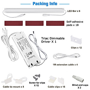 Litever Under Cabinet LED Lights Kit Dimmable by AC in-Wall Dimmer. Plug or Direct Wire LED Driver. Super Bright Linkable Lighting Strip for Kitchen Cabinets Counter. 35W 2000 Lumen. Warm White 3000K