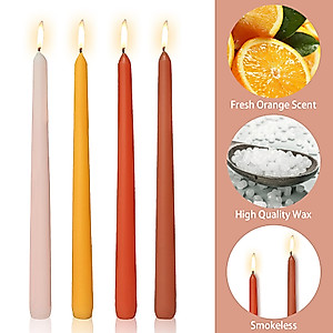 Orange Taper Candles 9.5inches Candle Sticks Long Candle Set of 4 - Smokeless Orange Scented Tapered Candle for Wedding Party Christmas Home Decoration