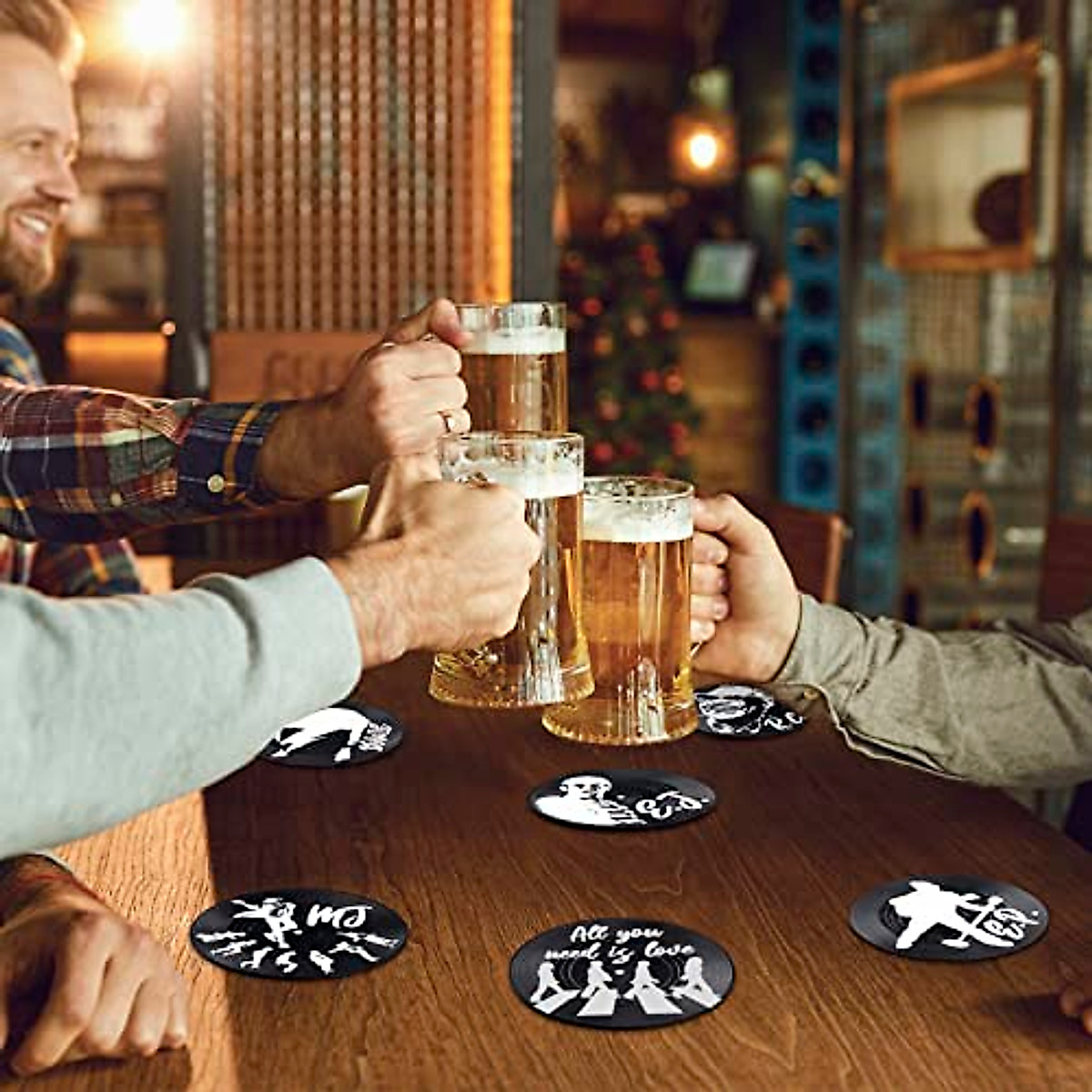 Valdivia Vinyl Record Coasters for Drinks with Record Player Holder, 6 Pcs Retro and Legendary Coasters Set, Funny Coasters for Housewarming Gifts, Music Lovers Gifts, Wedding Registry Gift Ideas