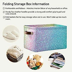 Large Foldable Storage Basket Iridescent Rainbow Glitter Storage Bin Canvas Toys Box Fabric Decorative Collapsible Organizer Bag with Handles for Bedroom Home