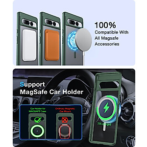 FNDMIL Magnetic for Google Pixel 7 Pro Case [Compatible with MagSafe][Anti-Fingerprint][Slim Fit][Military Shockproof] Translucent Matte Hard Back Pixel 7 Pro 5G Phone Cover 6.7”, Green