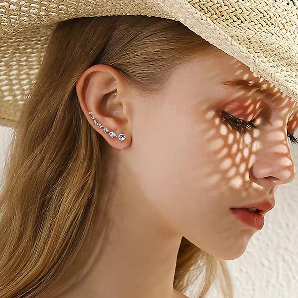 Moissanite Earring for Women 7 Moissanite Ear Cuffs Crawler Earrings 925 Sterling Silver Hypoallergenic Climber Earrings Christmas Birthday Jewelry Gifts