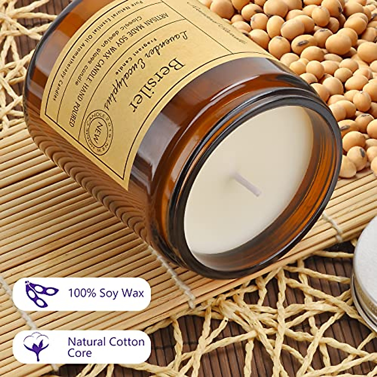 Bersiler Aromatherapy Candles, 7 OZ Lavender Eucalyptus Scented Candles Stress Relief and Relax for Home & Bedroom Gift for Women/Men Soy Wax Mothers Day Gifts (Lavender Eucalyptus 1 Jar)