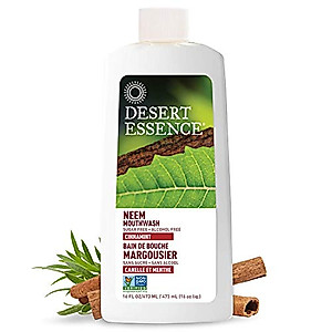 Desert Essence Natural Neem Mouthwash - Cinnamint Flavor - 16 Fl Ounce - Pack of 2 - Reduce Plaque Buildup - Tea Tree Oil - Neem Leaf Extract - Peppermint - Complete Oral Care - Refreshes Breath