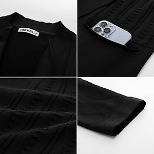 Women Knit Blazer Open Front Blazer Sweater Lapel Cardigan Long Sleeve Blazer Jackets with Pockets Black S