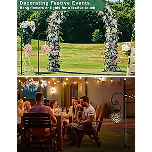 Koutemie 60 Inch Outdoor Shepherd Hook for Hanging Plant, Adjustable Heavy Duty Bird Feeder Pole with 5 Prong Base for Solar Lanterns, Black & 2 Packs