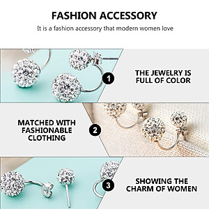 Generic 925 Sterling Silver Double Ball Earrings 1 Pair Chic Round Rhinestones Crystal Ear Studs Front Back 2 in 1 Diamond Earing Jewelrie Shiny Glittering Women Ear Ornament Piercing Retainers