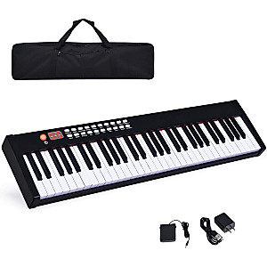 Costzon BX-II 61-Key Portable Keyboard Piano, Electric Keyboard Digital Piano w/Semi Weighted Keys, USB/MIDI Keyboard, Sustain Pedal, Power Supply & Carrying Case for Beginners Adults Kids, Black