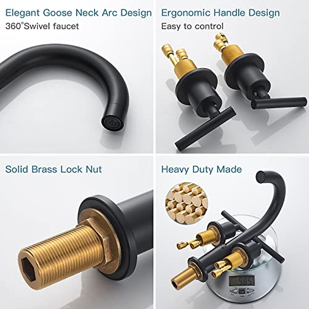 AIMOYO 2-Handle 8 inch Widespread Bathroom Sink Faucet, 3 Hole Matte Black Bathroom Faucet with 360°Swivel Spout, Pop Up Drain and High Arc, Modern Basin Faucet Mixer Taps, Deck Mount