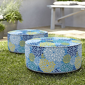 TWLEAR Indoor/Outdoor Inflatable Ottoman D21 x H9 inch, Round Footstool Inflatable Foot Rest Ottoman with Handle, Portable Ottoman Pouf for Patio, Garden, Camping, Home, Dahlia Blue