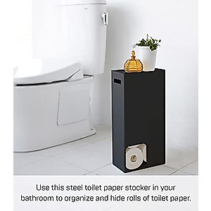 Yamazaki Home Bathroom Tissue Storage Stand | Steel | Toilet Paper Stocker, One Size, Black