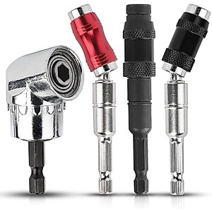 SUNJOYCO 3PCS 1/4" Magnetic Pivot Drill Bit Tip Holder, 105° Right Angle Drill Adapter Extension Impact Driver Bendable in 20° Angle for Corner