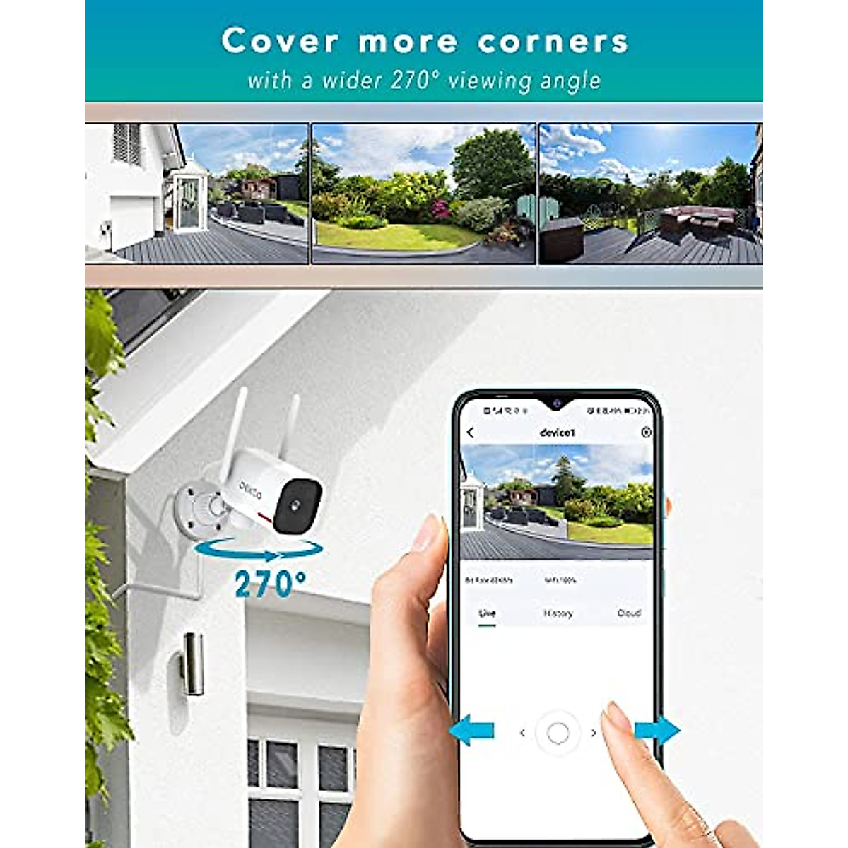 DEKCO Outdoor 1080p Pan Rotating 180° Wired WiFi Cameras for Home Security with Two-Way Audio, Night Vision, 2.4G WiFi, IP65, Motion Detection Alarm (2 Pack)