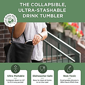 HYDAWAY Collapsible Tumbler with Lid and Straw - 16 oz I Portable, Insulated Silicone Travel Mug, Hot & Cold Foldable Cup for Coffee, Tea, Camping & Backpacking, Spill Proof Lid & Steel Rim