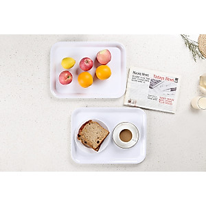 FlosSolis 15.1"x11.3" White Serving Tray Set of 2, Melamine Rectangular Serving Tray/Platters Stackable Sturdy and Easy Clean for Serving Food,Fruit,Desserts,Breakfast,Meals,BPA Free