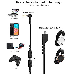 LecLooc Replacement for Arctis Headset Cord, Replacement Audio Cord Compatible with Arctis 3, Arctis 5, Arctis 7, Arctis Pro Wireless, Sound Card ChatMix, Arctis Pro Gaming Headset