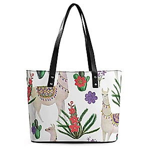 Womens Handbag Cacti And Alpaca Leather Tote Bag Top Handle Satchel Bags For Lady