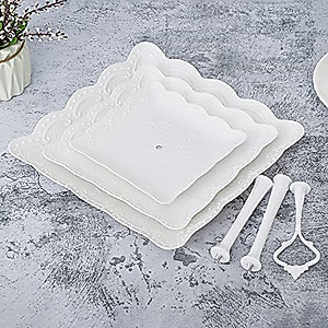 2 Set of 3-Tier Plastic Cupcake Stand Dessert Plates Mini Cakes Fruit Candy Display Tower White for Kids Birthday Tea Party Baby Shower Serving Tray, Square