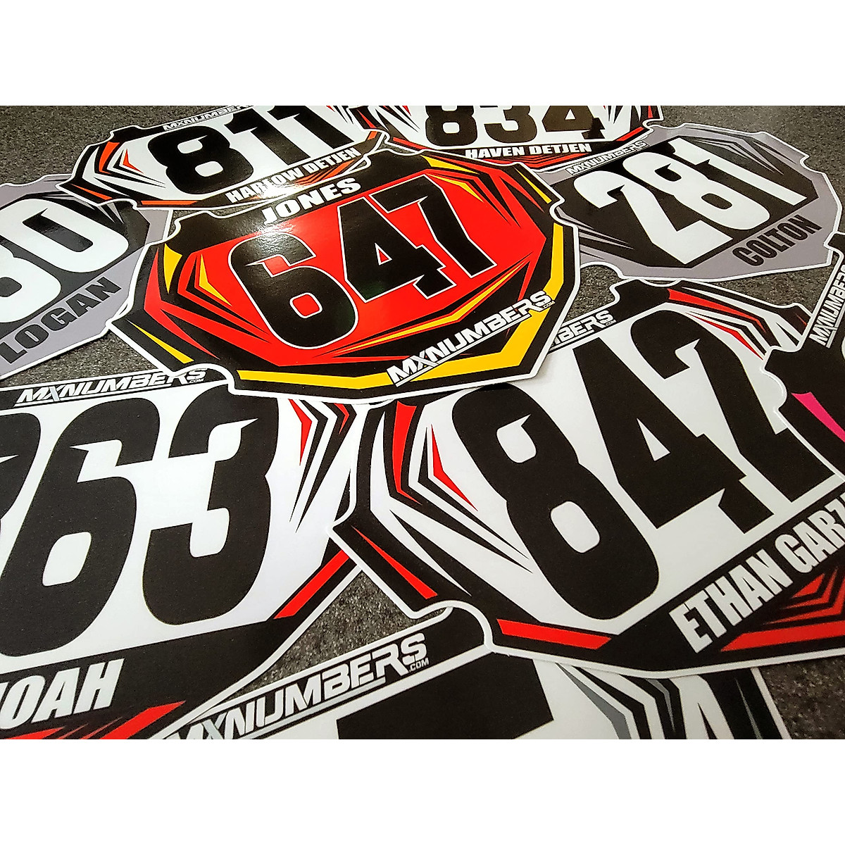 MxNumbers- BMX Box Plate Decals | Multicolored Bike Race Number Graphics | Custom with Your Name, Number & Colors | Fits Box Plate Phase 2 Junior and Senior