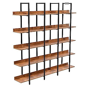 KNAMOTL 5 Tier Bookcase Home Office Open Bookshelf, Vintage Industrial Style Shelf with MDF Board & Large Capacity Storage, Black Metal Frame for Office Living Room (Black+Brown)