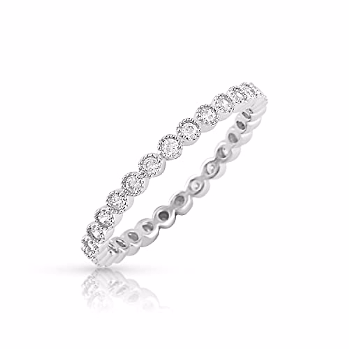 SILVERCLOSEOUT Rhodium Plated Sterling Silver Cz Cubic Zirconia Stackable Womens Eternity Band Promise Ring for Ladies - Size 11
