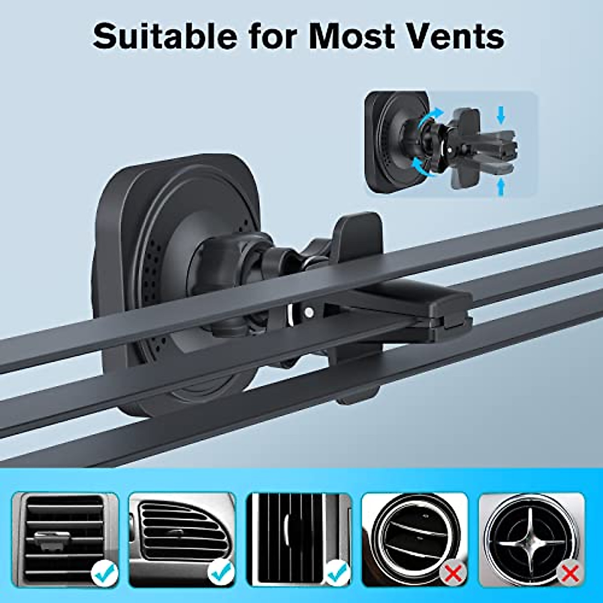 OHLPRO Magnetic Wireless Car Charger Mount, Compatible with MagSafe Car Charger 15W Fast Charging Air Vent Mount Clip or Stick on Dashboard,for iPhone 14/13/12 Series Phone Holder