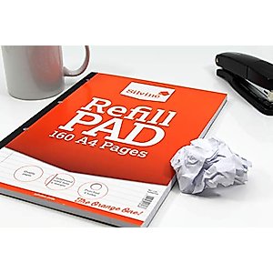 Silvine 160 Page A4 Refill Pad, Side Bound and Punched 4 Holes. Ruled 8mm Feint with Margin. Ref A4SRPFM