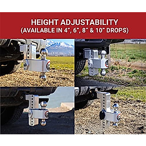 Weigh Safe Adjustable Trailer Hitch Ball Mount - 6" Adjustable Drop Hitch for 2" Receiver - Premium Heavy Duty Aluminum Trailer Tow Hitch w/ Stainless Steel Tow Balls (2" & 2 5/16") - 12,500 lbs GTW