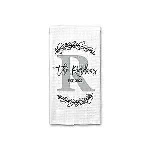 CANARY ROAD Personalized Grey Monogram Towel | Custom Waffle Weave Dish Towel | Personalized Kitchen Towel | Housewarming Gift | Wedding Gift | Housewarming Present | Bridal Shower Gift