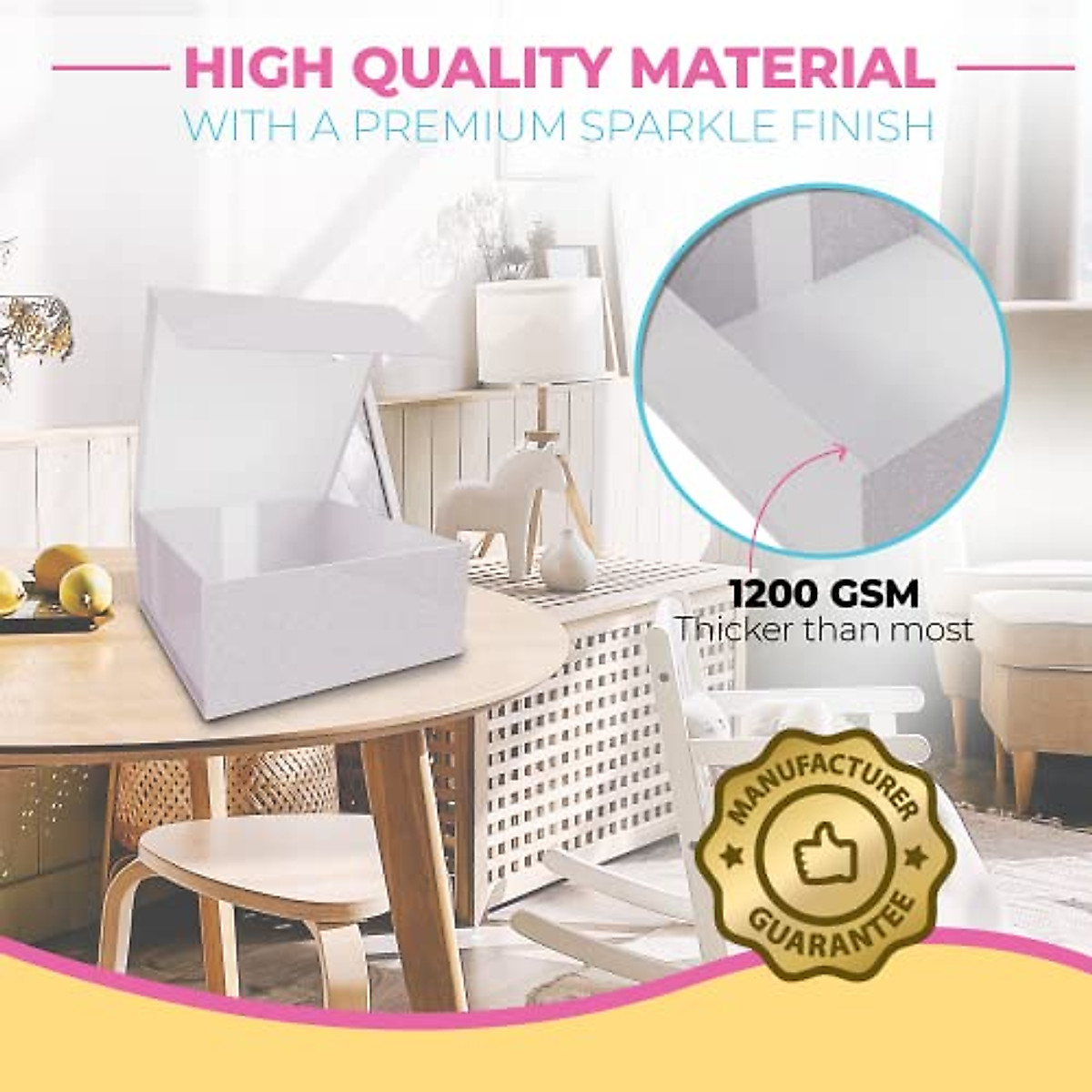 Kiniu 1 Pack Glitter Gift Boxes with Lids - Gift Boxes for Presents - Glitter Gift Box with Lid - Collapsible Magnetic Closure Box for Bridesmaid Proposal Boxes, Groomsman Box, Wedding, Birthday, Shirt Gift Box - 9.25x9.25x3.75 Inches