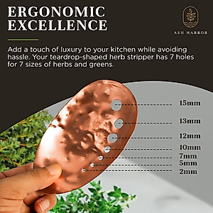 Handmade Copper Herb Stem Stripper – Herb Stripper Tool with 7 Hole Sizes – Shred & Catch Herbs & Greens - 5.5 x 3.5 In. Herb Stripper Bowl-Shaped Herb Cutter Tool – Household Essentials by Ash Harbor