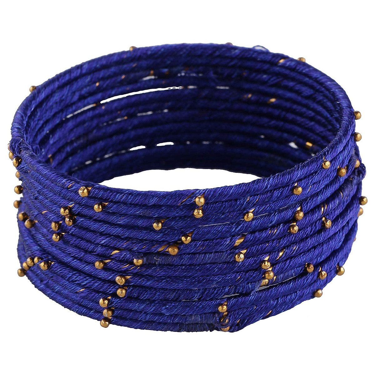 Efulgenz Fashion Jewelry Indian Bollywood Gold Plated Beaded Blue Silk Thread Wedding Bridal Bracelet Bangle Set (12 Pcs)