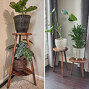Tall Indoor Plant Stand - Adjustable Plant Holder, Mid Century Wooden Plant Shelf for Multiple Plants, 2 Tier Plant Rack Flower Pot Stand for Living Room Outdoor Garden Patio