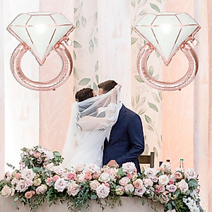 SHIDOW Diamond Ring Balloon, Large Rose Gold Diamond Rings Balloons, Bachelorette Party Ring Balloons, for Wedding, Engagement, Proposal, Bridal Shower(2 Pcs) (Style B)