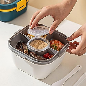 Temiminime Salad Lunch Containers for Adults with Portable Bag,60oz/1.7L Large Plastic Salad Bowls for Lunch, BPA-Free, 4-Compartment Tray & a Sauce Cup, Lid with Dual-Latches, White