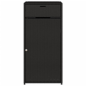 GOLINPEILO Wicker Patio Garden Storage Cabinet, Outdoor Towel Rack & Pool Cabinet, Freestanding PE Rattan Wicker Storage Cabinet, Black 21.7"x21.7"x43.7" Poly Rattan, -343