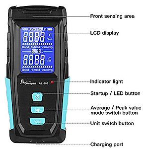 Allprettyall EMF Meter Rechargeable Electromagnetic Radiation Detector for Testing Ghost, Magnetic Field, Electric Field Radiation and Ambient Temperature, Sound-Light Alarm, Max/Average Value Lock