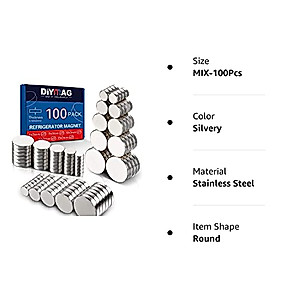 DIYMAG 3MM-Mix 100 Piece Refrigerator Magnets for Office, Hobbies, Crafts and Science, Small Round Disc Magnets, Push Pin Magnets, Fridge Magnets, Whiteboard Magnets