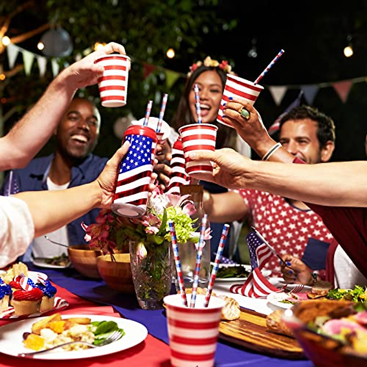 Whaline 200Pcs 4th of July Plaids Paper Straws Red Blue White Buffalo Plaids Disposable Paper Straws Patriotic Party Drinking Straws for Independence Day Memorial Day USA Themed Party Supply