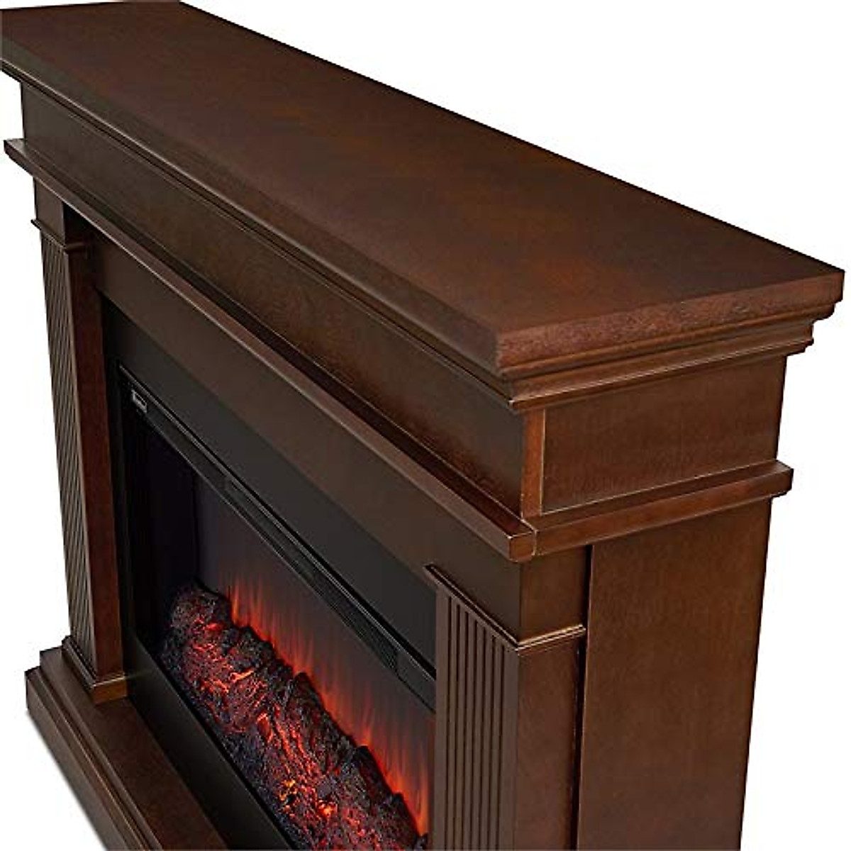 BOWERY HILL Traditional Solid Wood Electric Fireplace Mantel Heater with Remote Control, Adjustable Led Flame, 1500W in Dark Walnut