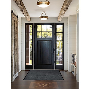 Door Mat Heavy Duty Outdoor Indoor Doormat Low Profile Front Door Mat Large 35x60 inch Gray Striped Entrance Welcome Mats Easy Clean Patio Entrance Mat Waterproof Anti-Skid Rubber Backing