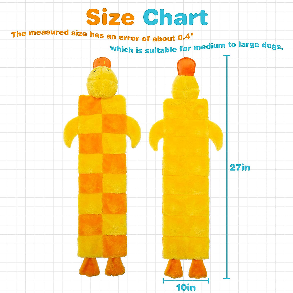 Mihachi 16 Squeakers Dog Squeaky Toys - No Stuffing Plush Pet Chew Toys - Yellow Squeaker Mat Duck