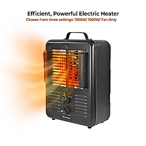 Comfort Zone Electric Portable Utility Space Heater with Adjustable Thermostat, Overheat Protection, & Tip-Over Switch, 1500W, CZ799BK