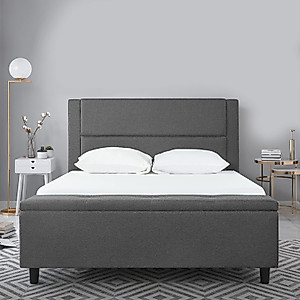 ZINUS Wanda Upholstered Platform Bed Frame with Storage Bench, Mattress Foundation with Wood Slat Support, No Box Spring Needed, Easy Assembly, Queen